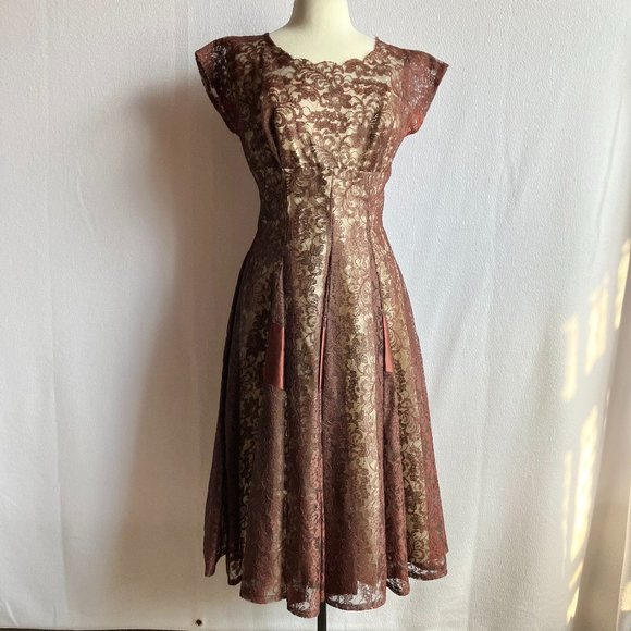 Dresses | 195s Brown Lacy Fit Flare Party Dress | Poshmark